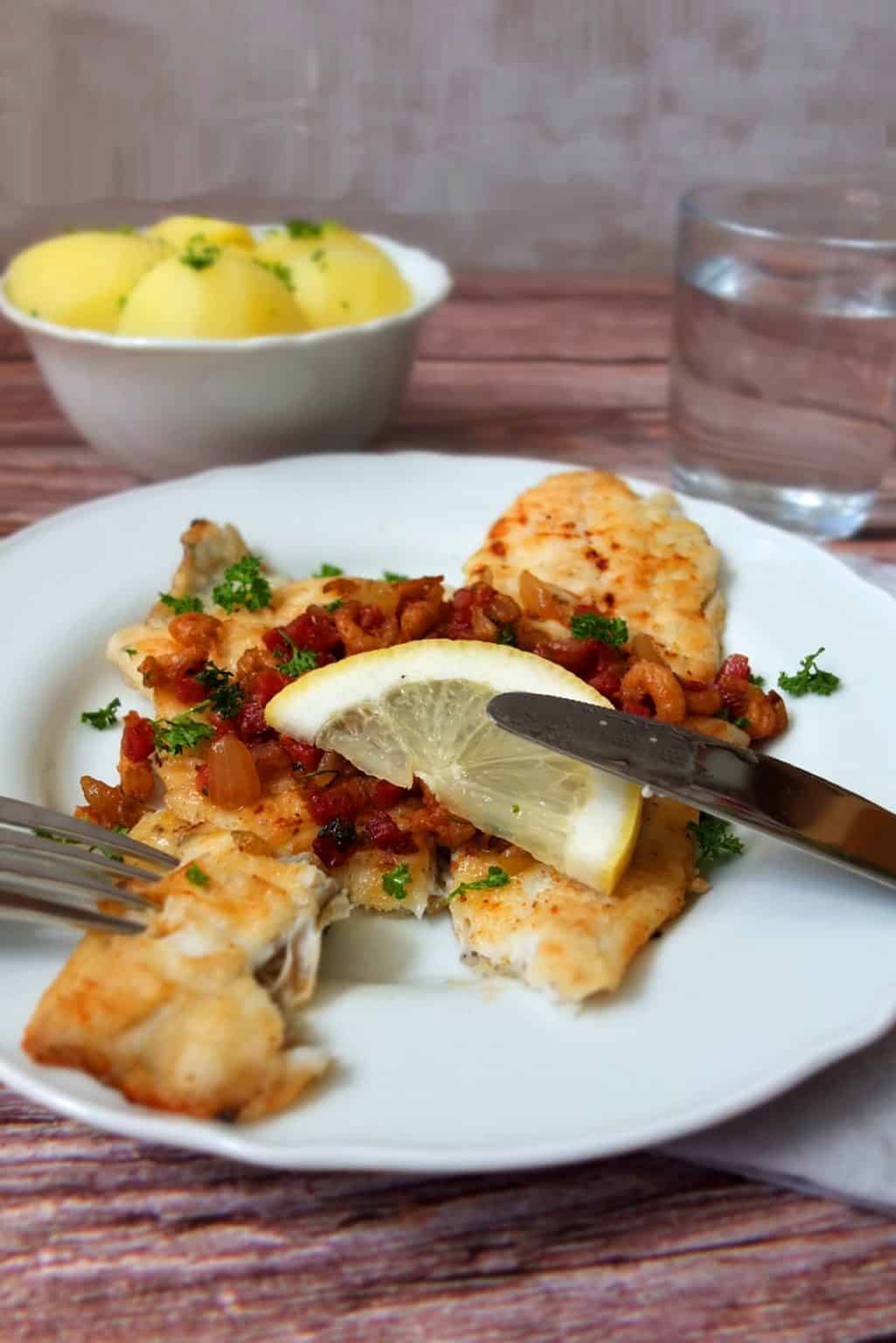 Pan-fried Plaice with Bacon and Brown Shrimp (Scholle Finkenwerder Art ...